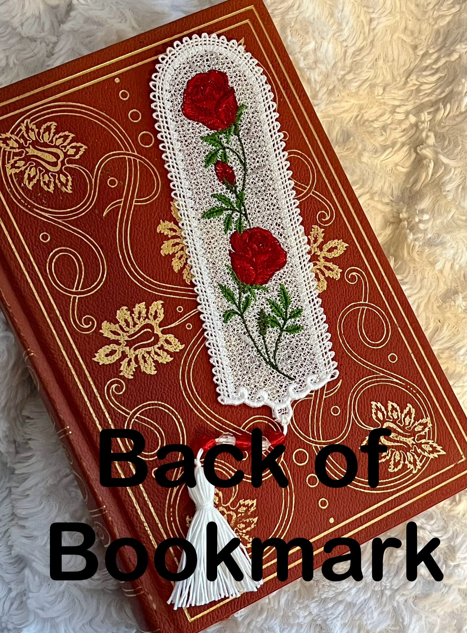 Embroidered Floral Roses Lace Bookmark With Beaded Tassel - Etsy