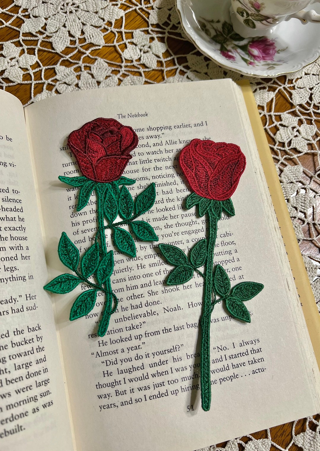 Embroidered Rose Bookmark - Etsy