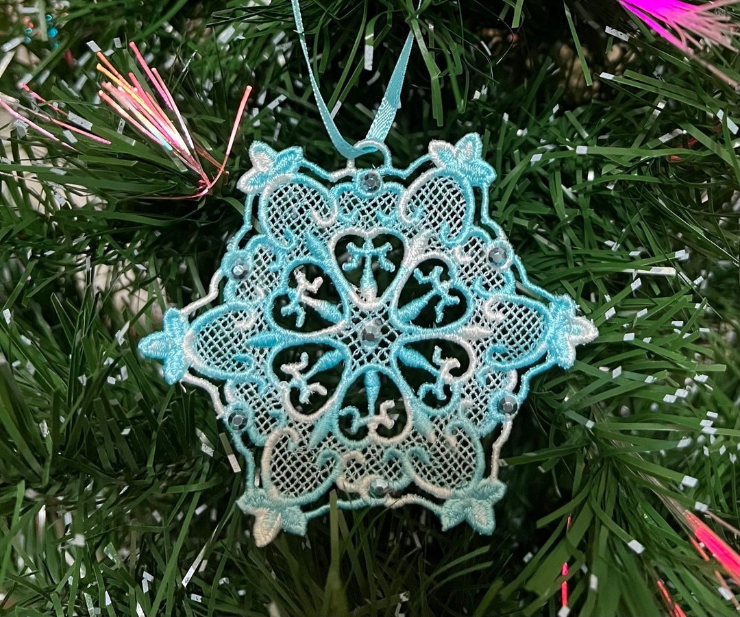 Lace Snowflake Christmas Ornament Embroidered With Rhinestones - Etsy