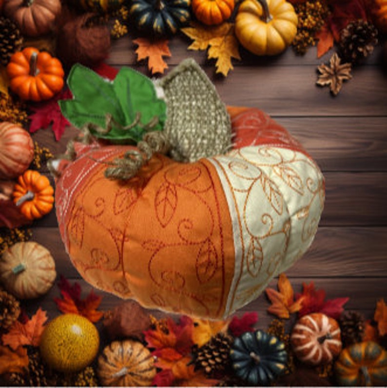 Unique Embroidered Fabric Stuffed Pumpkin- Thanksgiving Fall Decor ONE ...
