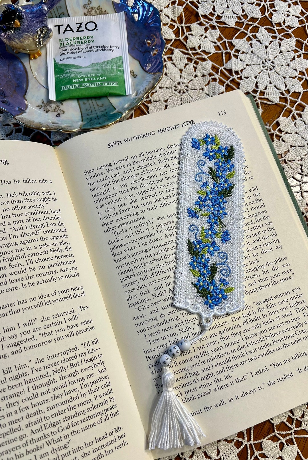 Embroidered Floral Forget Me Not Lace Bookmark With Beaded Tassel - Etsy