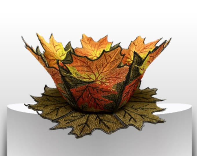 Lace Autumn Leaf Bowl & Doily - Stunning Set Created Entirely of Thread ...