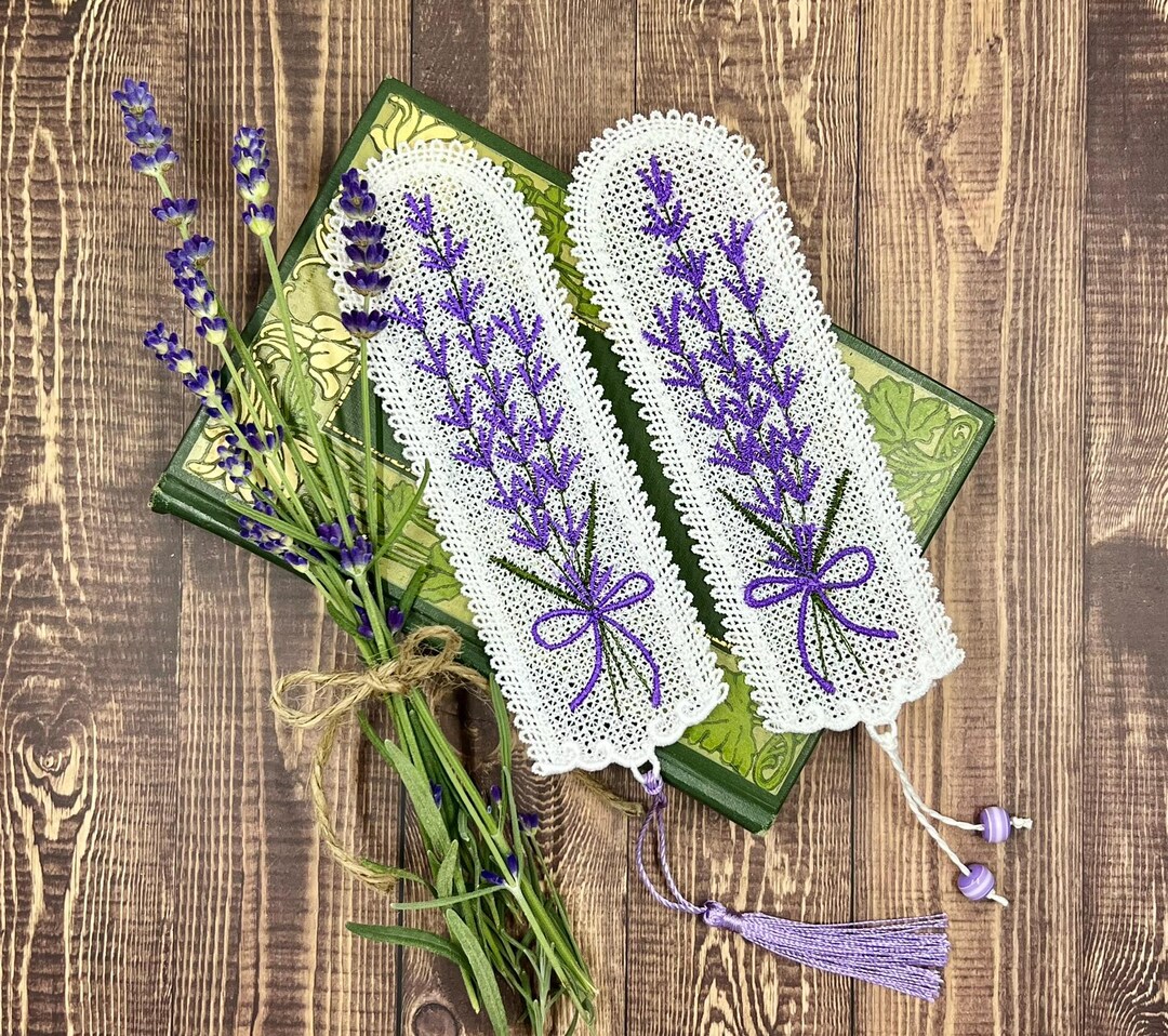Embroidered Floral Lavender Lace Bookmark -beaded Twists or Tassel - Etsy