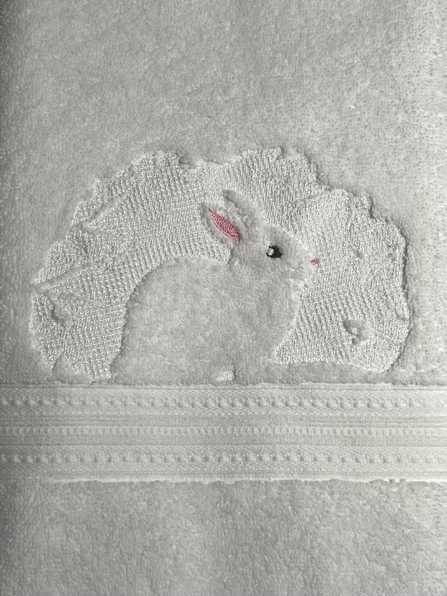 Embroidered Hand Towel Embossed Spring Bunny Rabbit pink, White or Blue ...