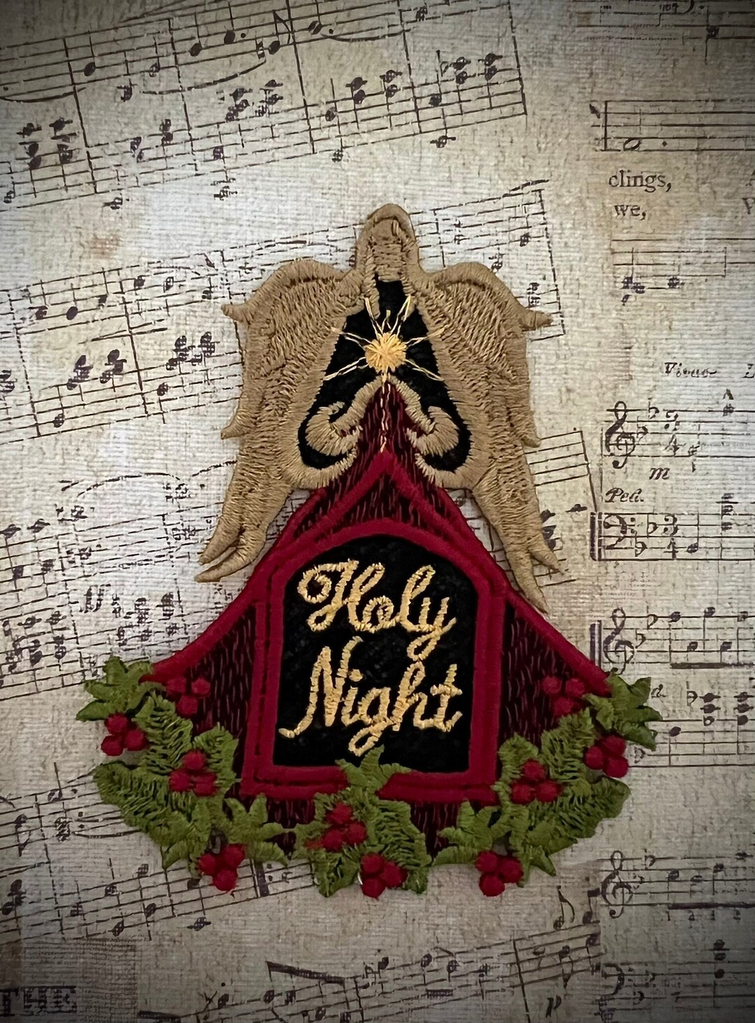 Holy Night Angel Holly & Berries Christmas Ornament Embroidered Lace - Etsy