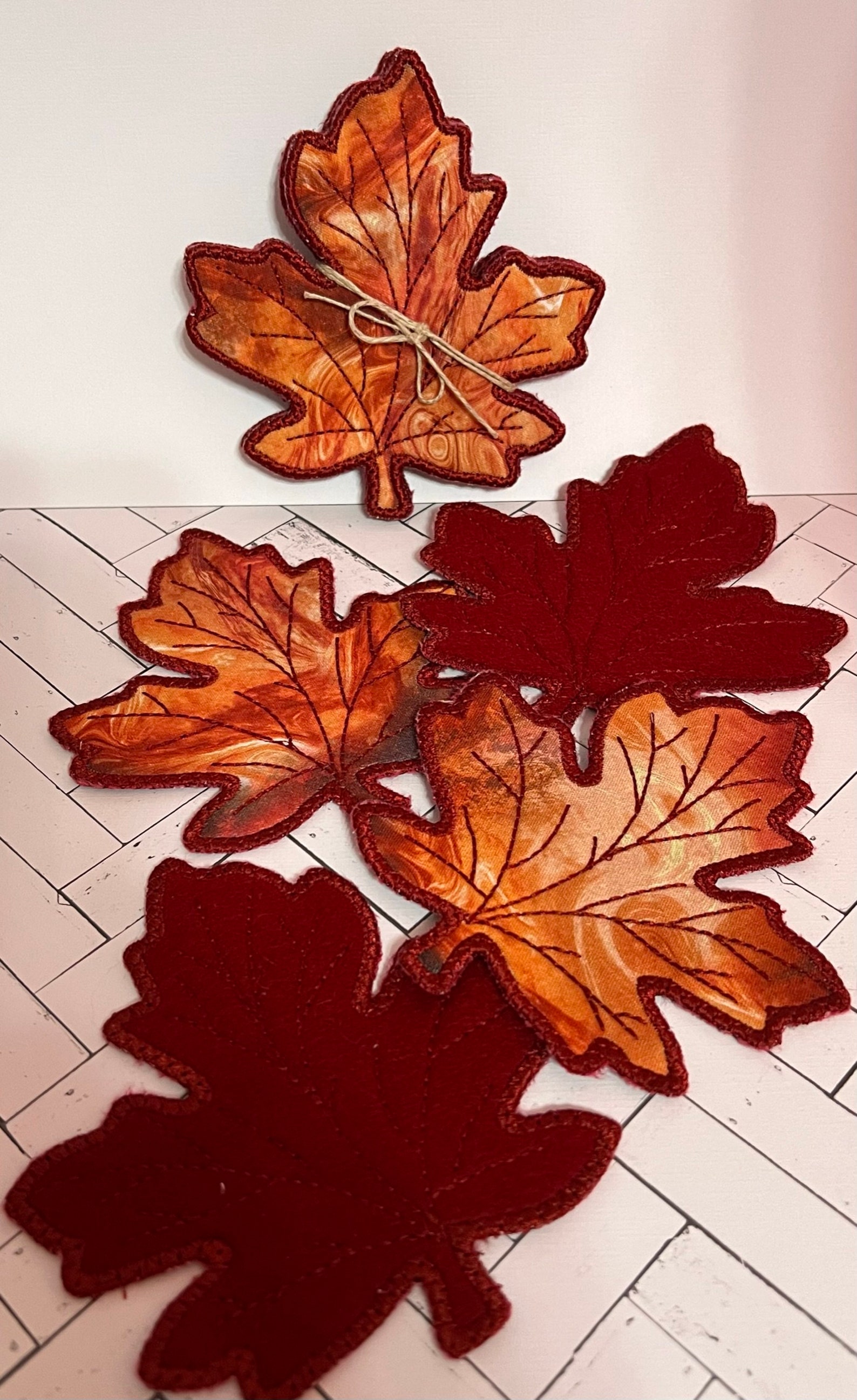 Fall Maple Leaf Coaster Set Handmade Embroidered /applique - Etsy