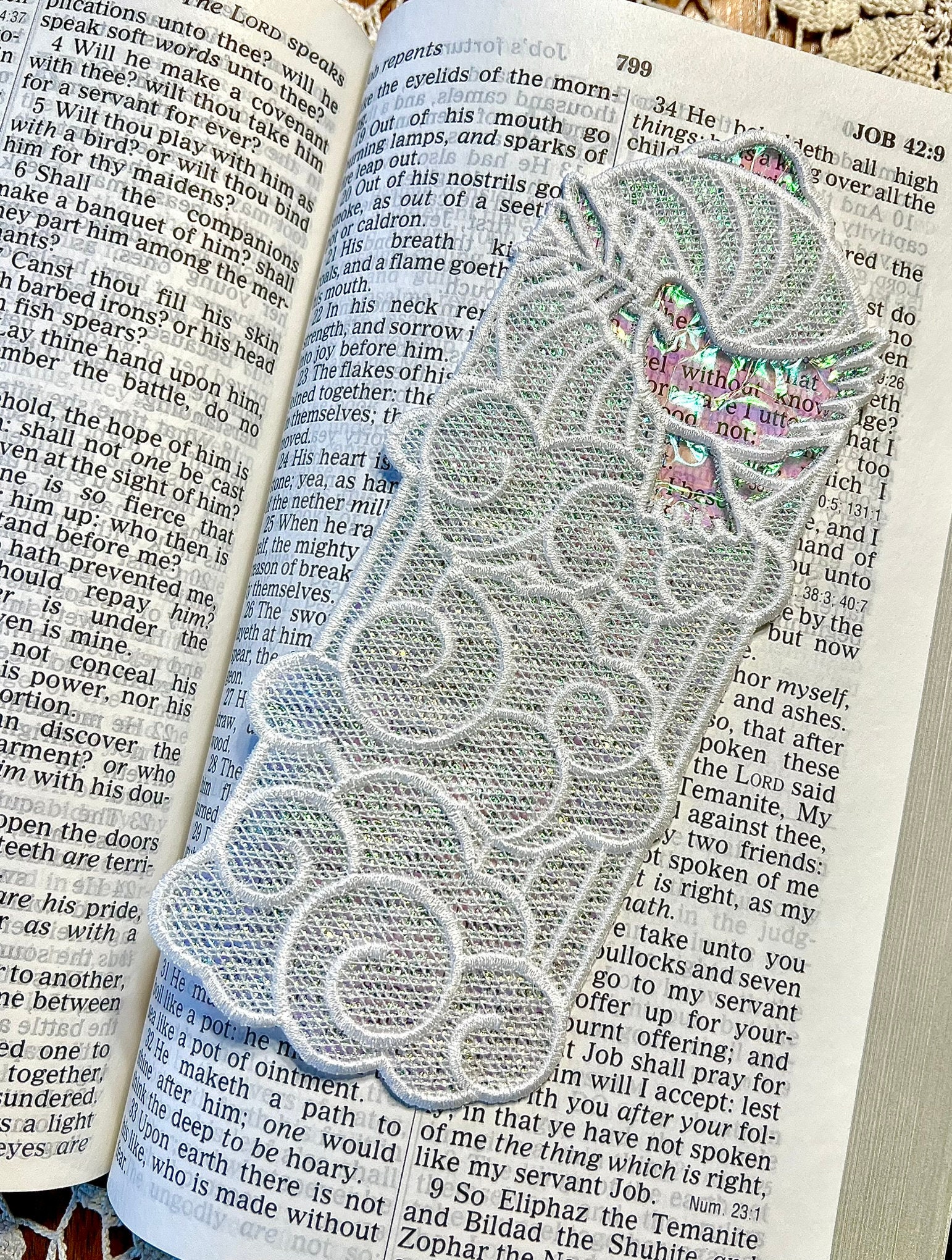 Lace Iridescent Dove & Olive Branch Embroidered Bookmark - Etsy