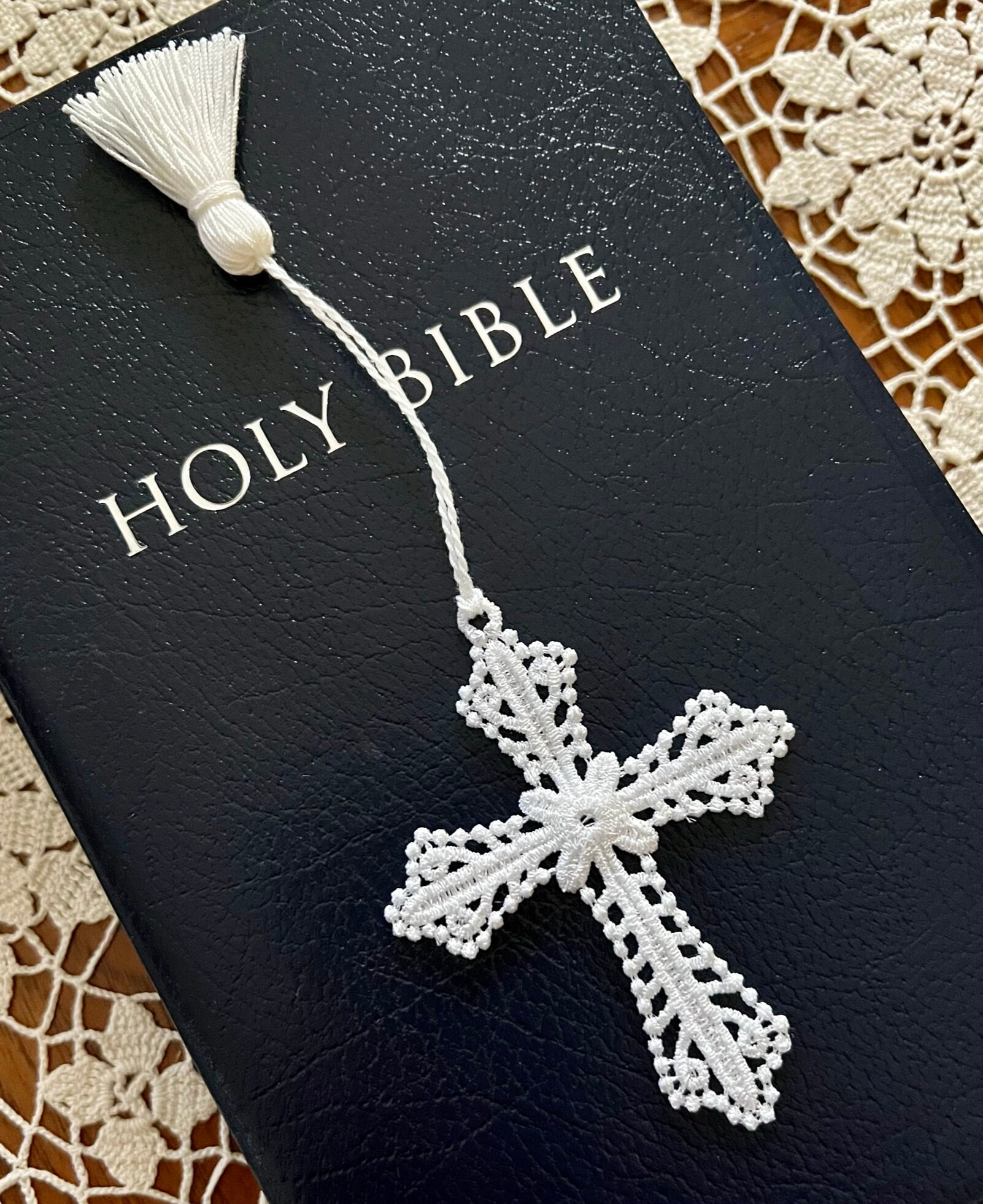 Lace Cross Bookmark With Tassel machine Embroidery Freestanding Lace - Etsy