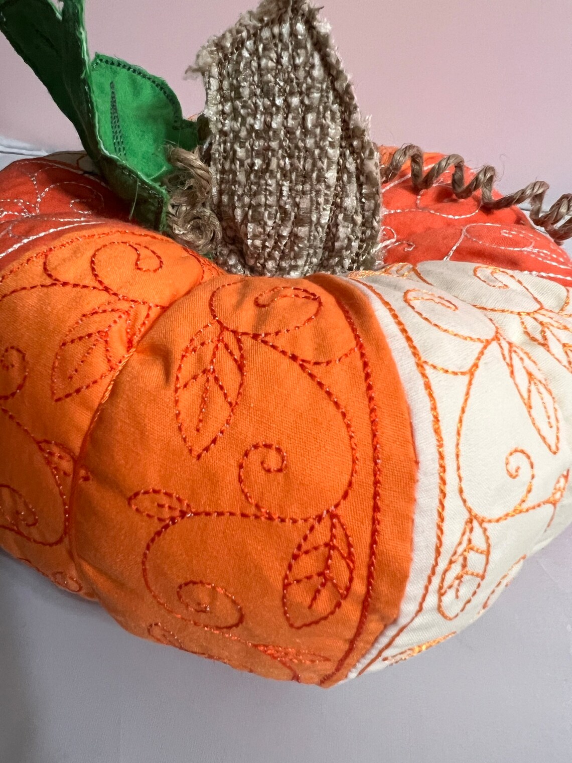 Unique Embroidered Fabric Stuffed Pumpkin- Thanksgiving Fall Decor ONE ...