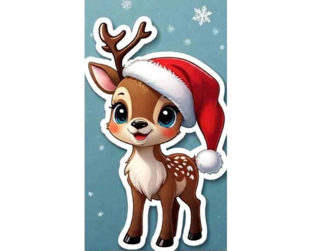 Christmas Cute Reindeer Sticker, Holiday Sticker, Water Bottle Stickers ...