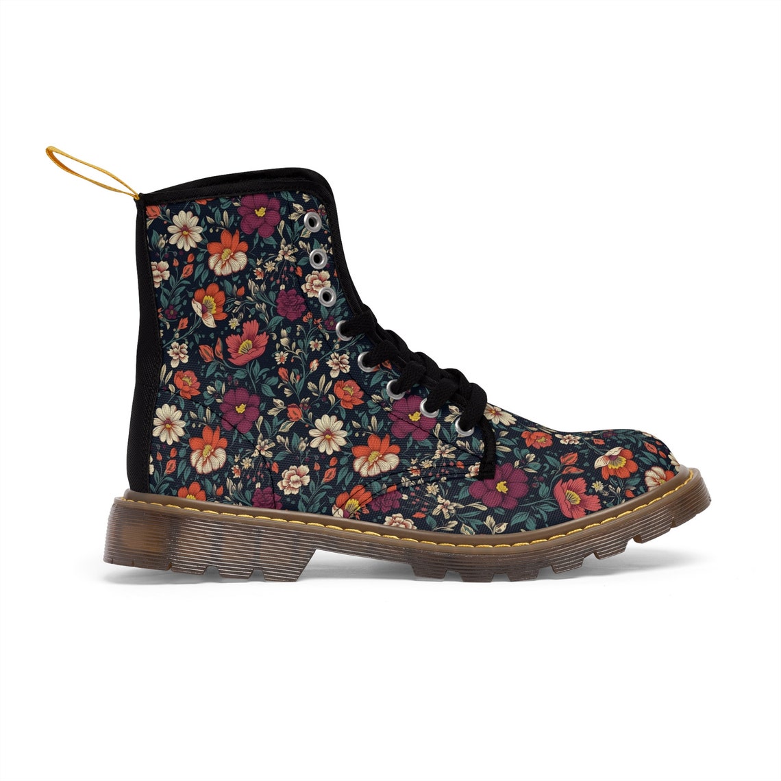 Dark Floral Cottagecore Print Combat Boots for Women Boho - Etsy