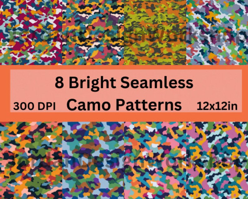 8 Seamless Camo Patterns, Digital Paper Pack, Instant Download ...