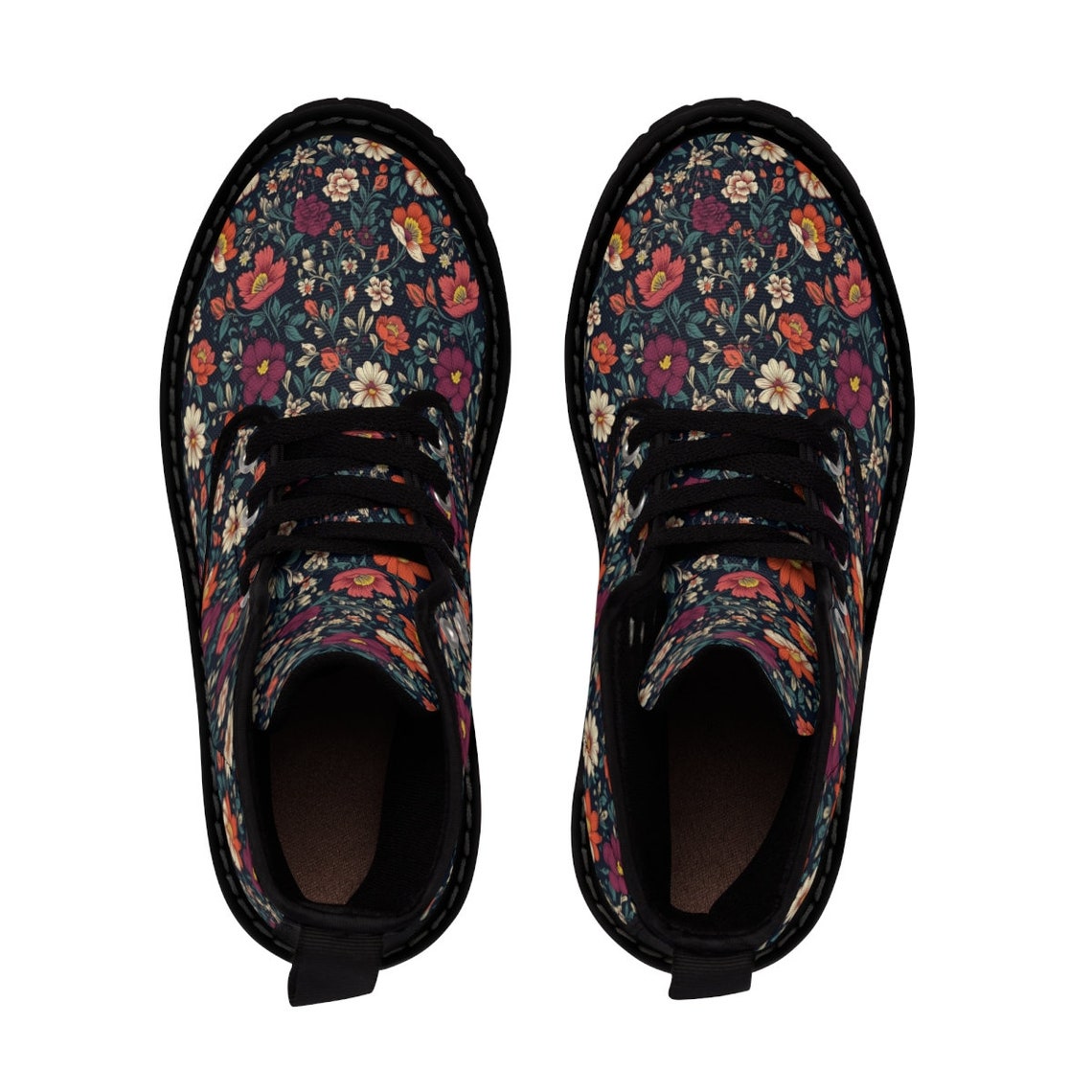 Dark Floral Cottagecore Print Combat Boots for Women Boho - Etsy