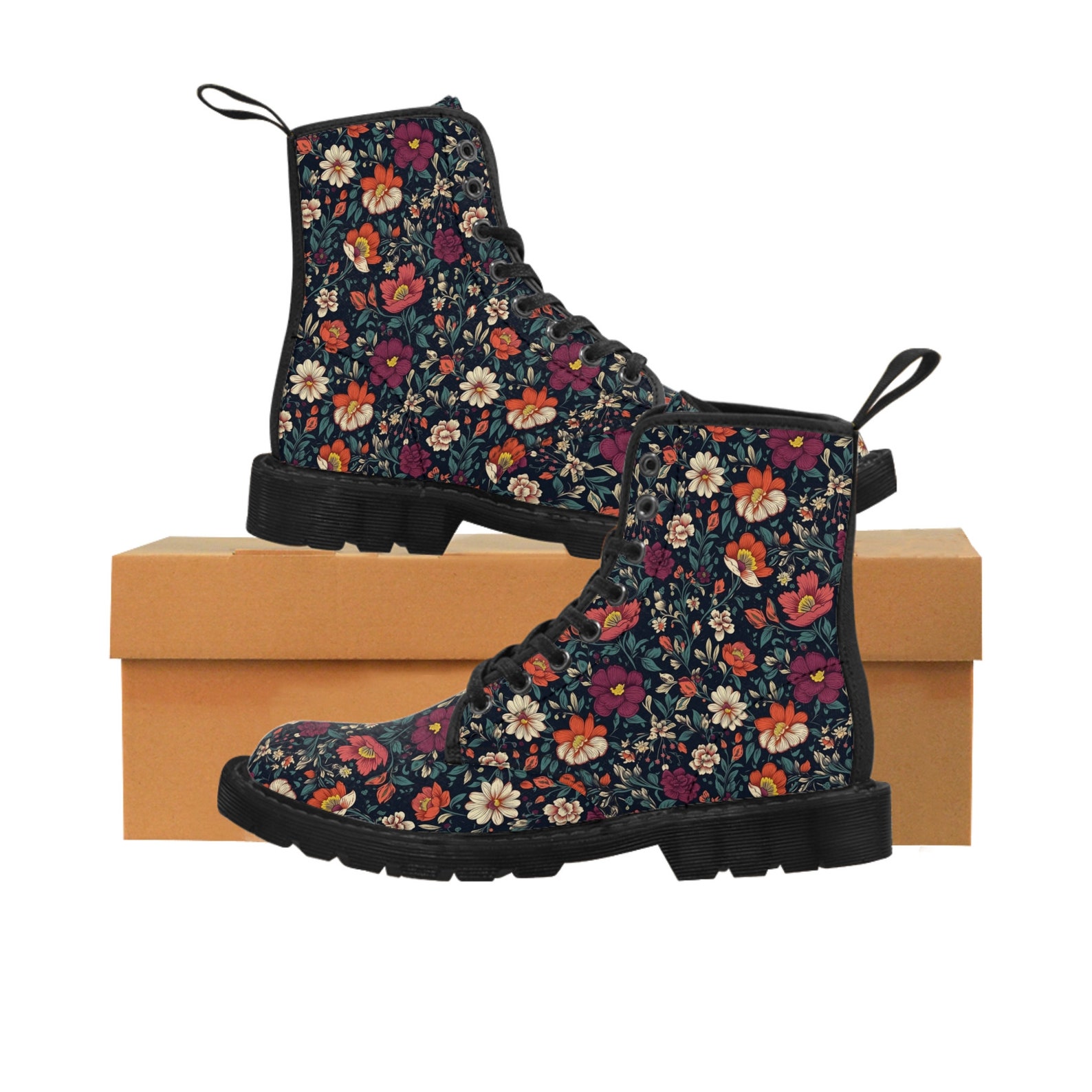 Dark Floral Cottagecore Print Combat Boots for Women Boho - Etsy