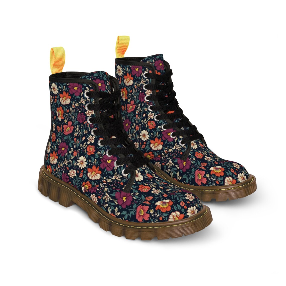 Dark Floral Cottagecore Print Combat Boots for Women Boho - Etsy