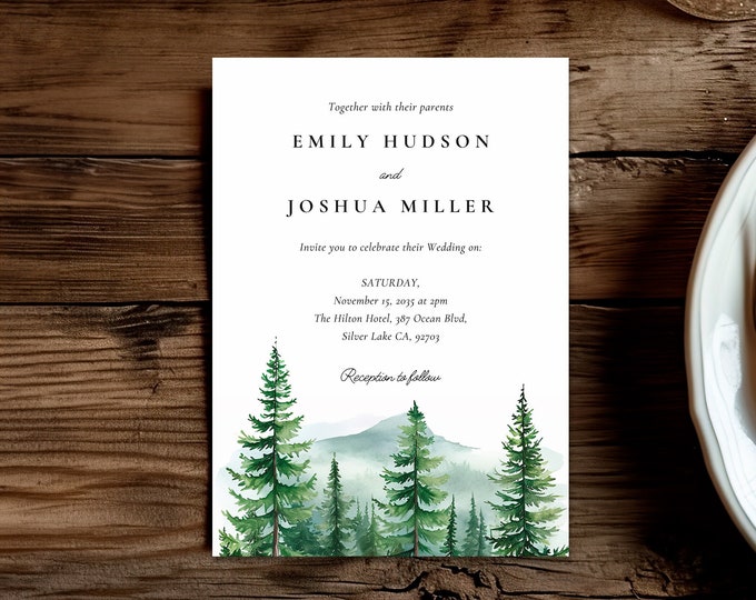 Forest Wedding Invitation, Winter Wedding Invitation, Pine Forest ...