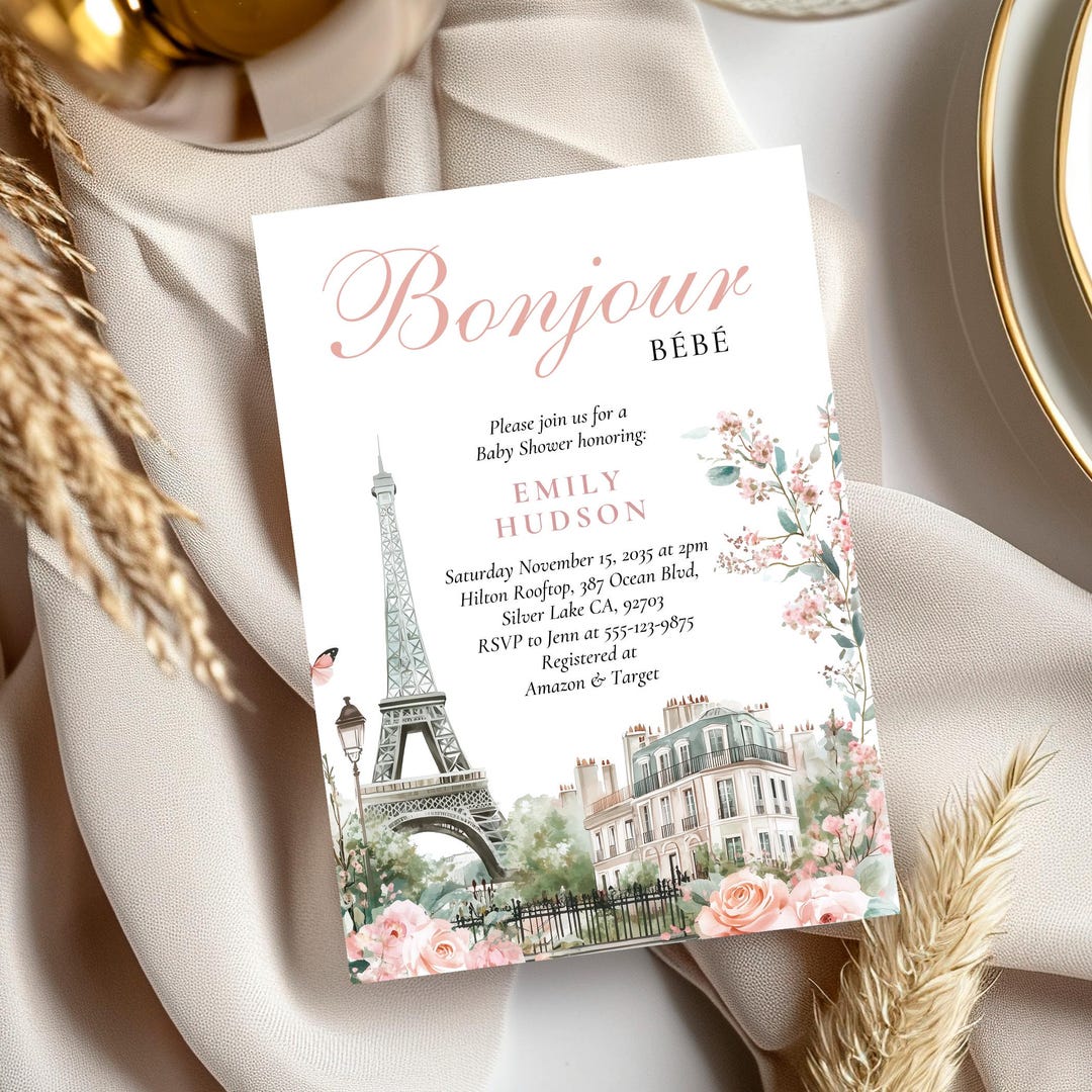 Bonjour Bébé Paris French Baby Shower Invitation | Bonjour Bebe Cafe ...
