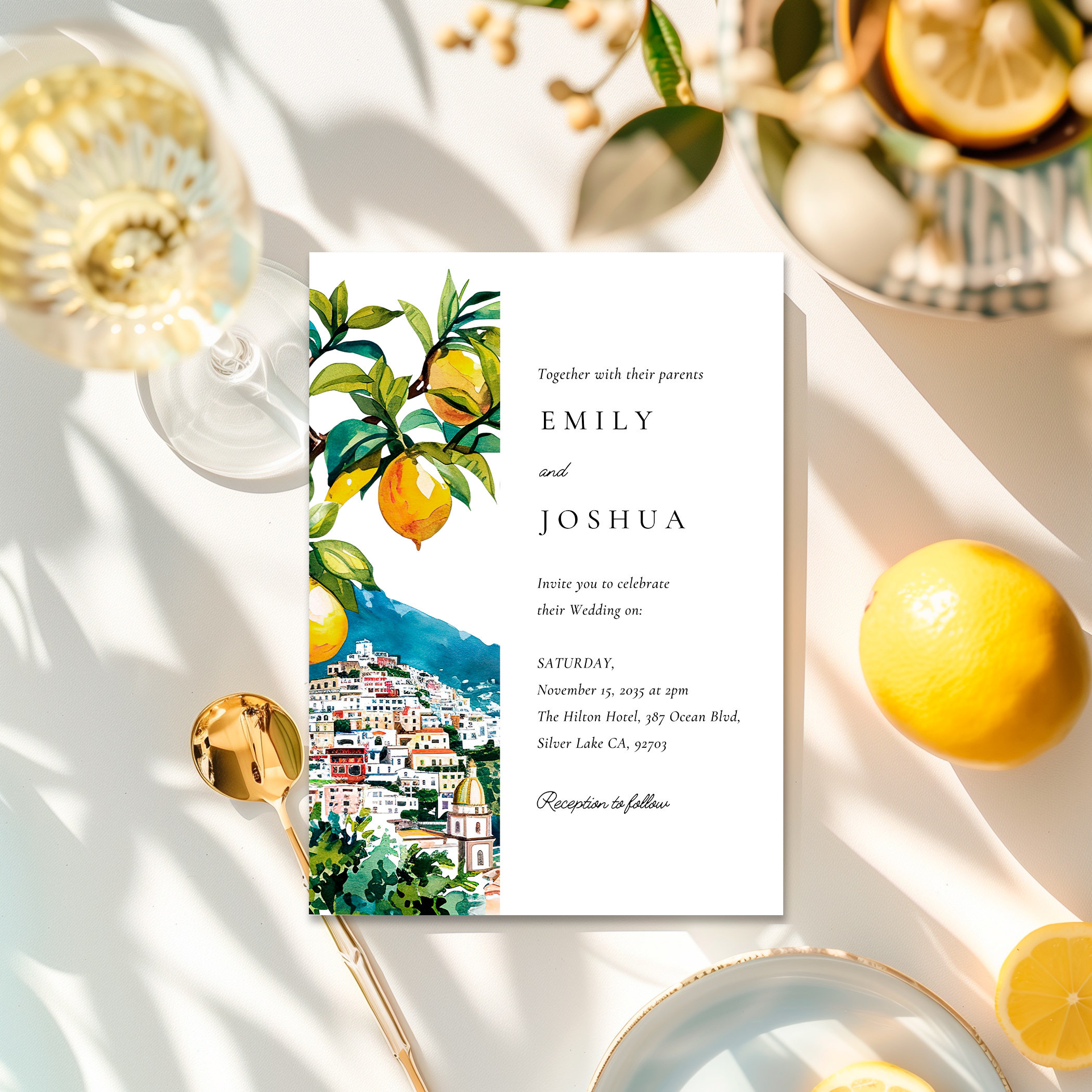 Lemon Citrus Amalfi Wedding Invitation Amalfi Coast Wedding Invitation Italian Wedding ...