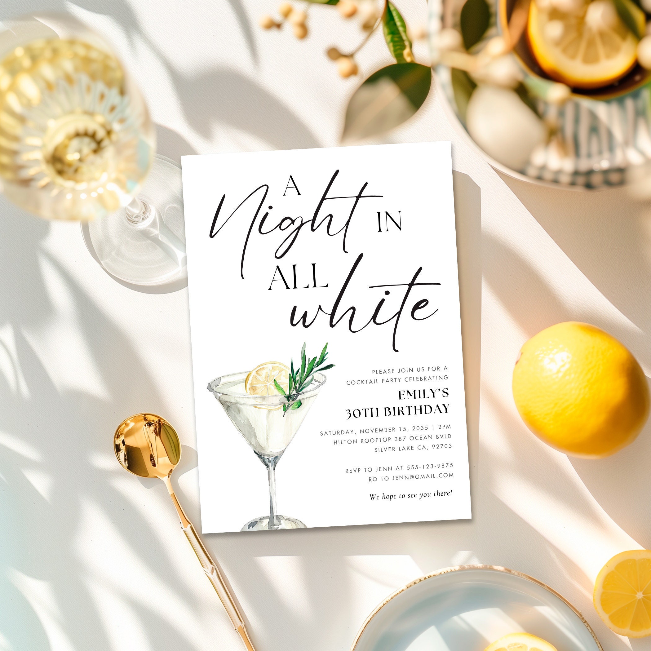 A Night in All White Birthday Party Invitation | All White Celebration ...