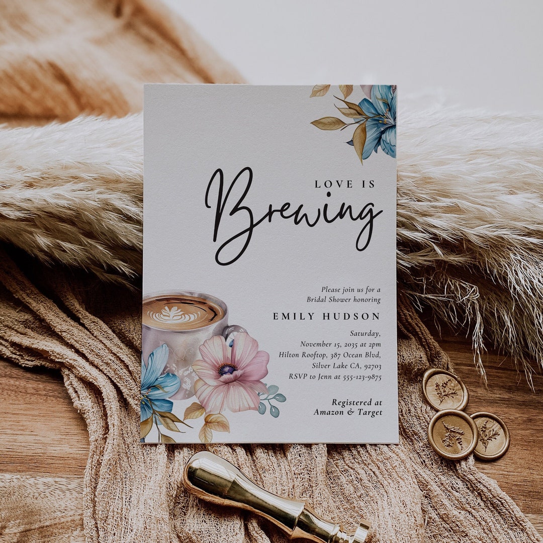 Love is Brewing Bridal Shower Invitation: Floral Coffee Cup (canva ...