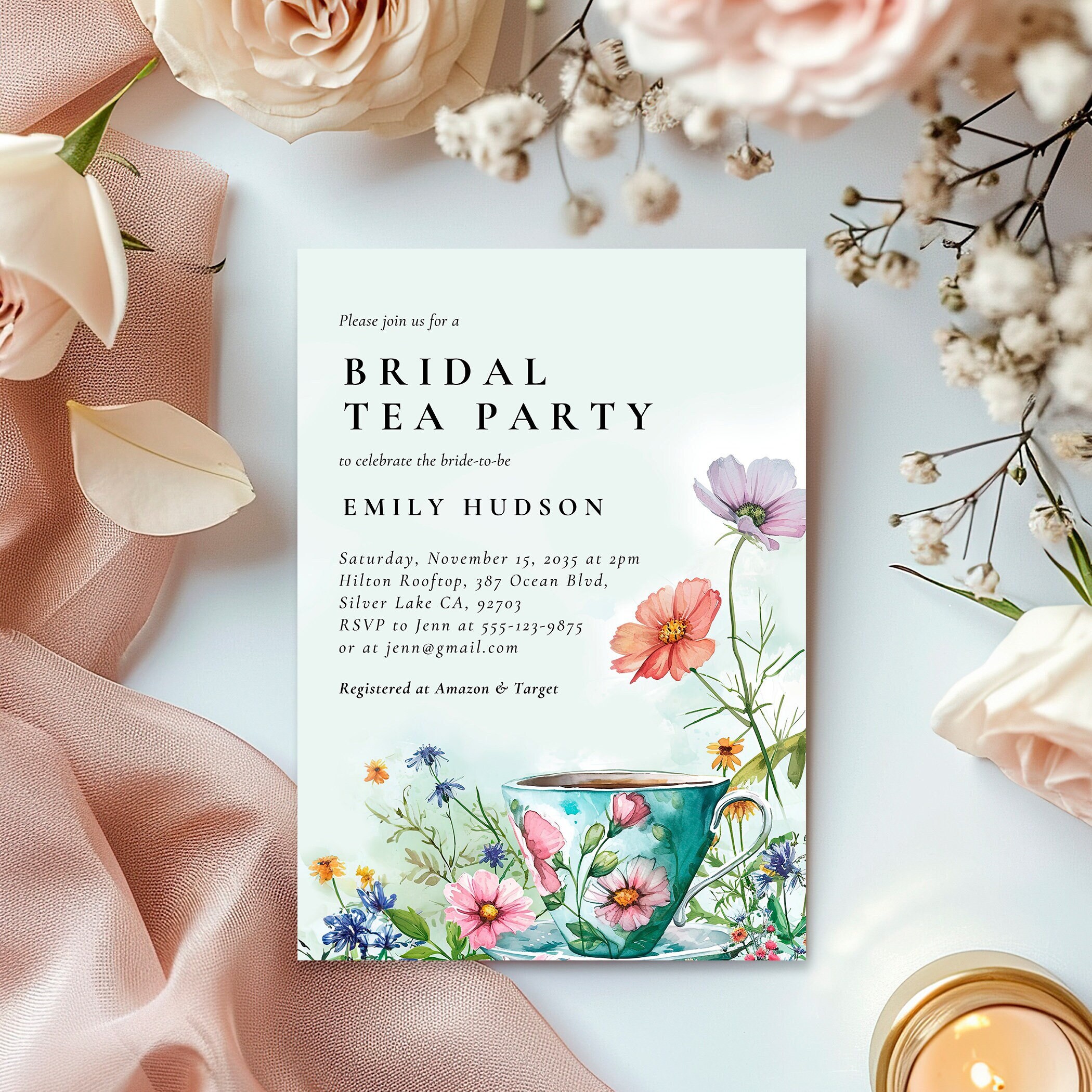 Floral Tea Party Bridal Shower Invitation Wildflower Tea Watercolor ...