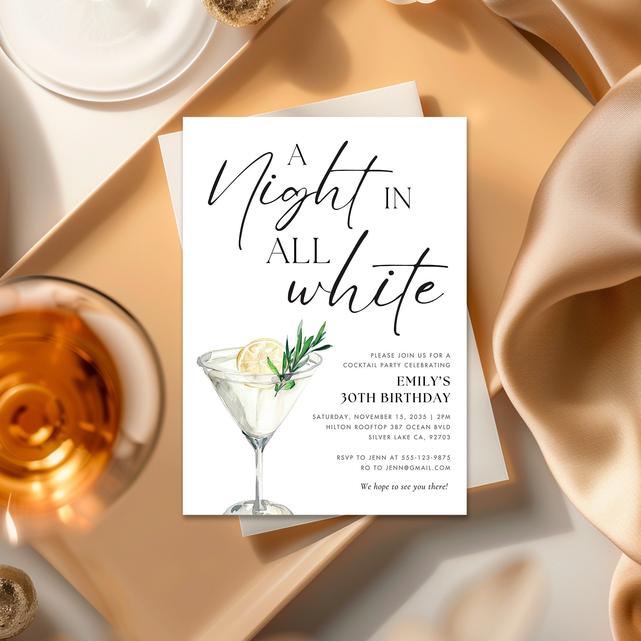 A Night in All White Birthday Party Invitation | All White Celebration ...