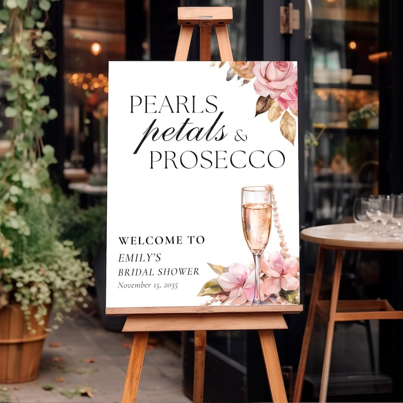 Pearls Petals and Prosecco Bridal Shower Welcome Sign | Pearls and ...