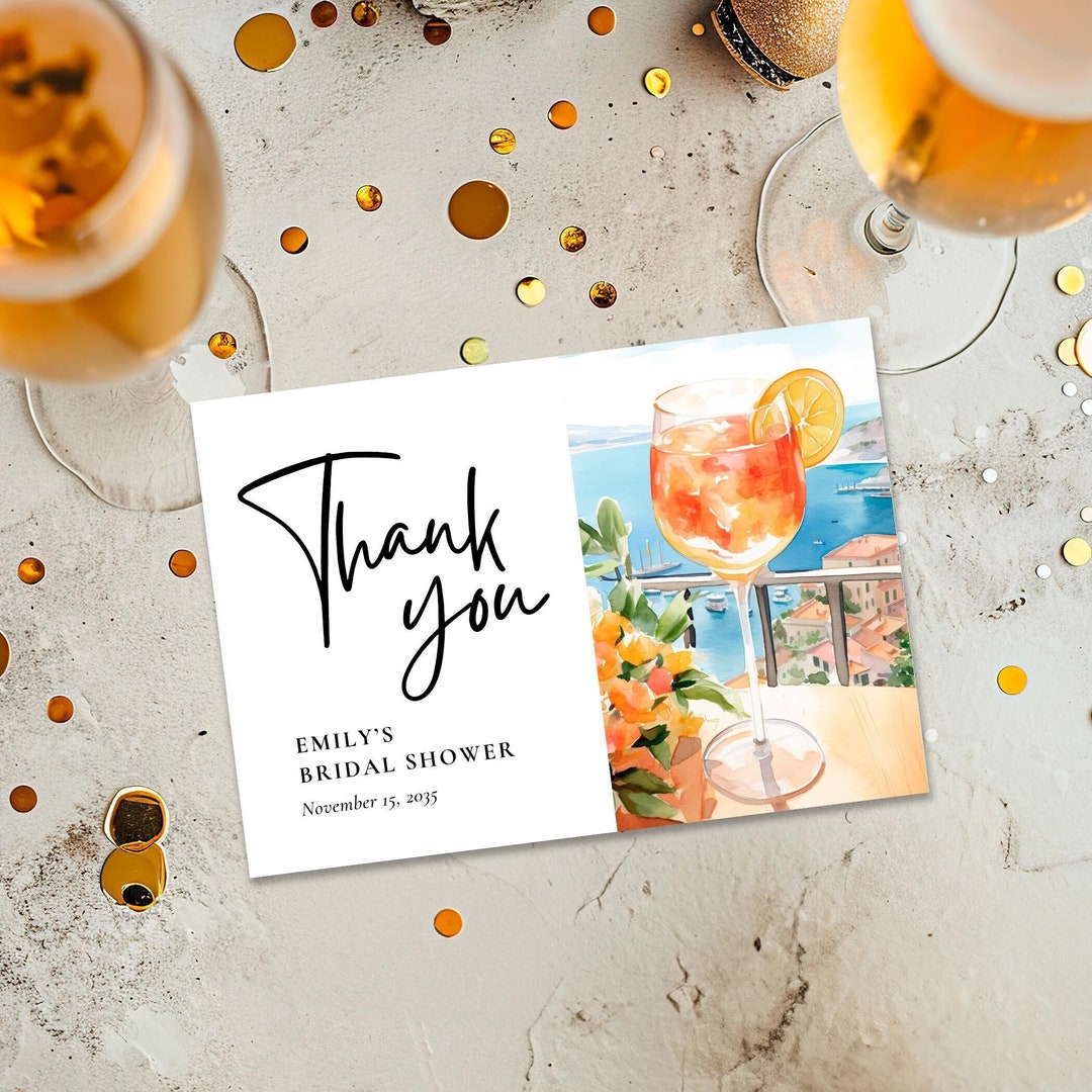 Amalfi Aperol Spritz Bridal Shower Thank You Card | Amalfi Coast Bridal ...