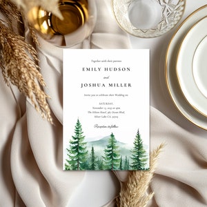 Rustic Pine Tree Forest Wedding Invitation - Etsy