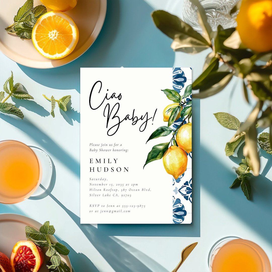 Lemon Positano Baby Shower Invitation: Italian Theme (canva Template ...