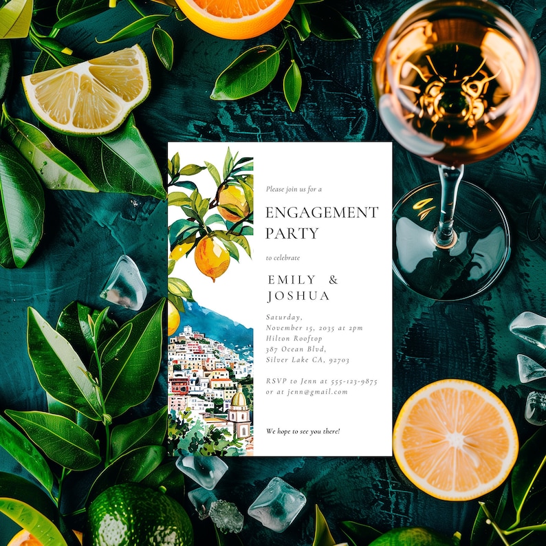 Lemon Citrus Amalfi Coast Engagement Party Invitation | Amalfi Italy ...