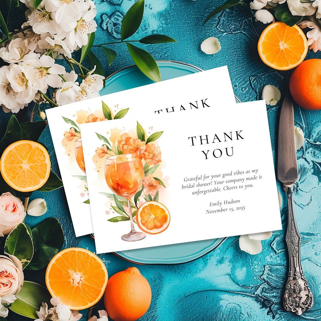 Bridal Shower Aperol Spritz Thank You Card Aperol Spritz Watercolor ...