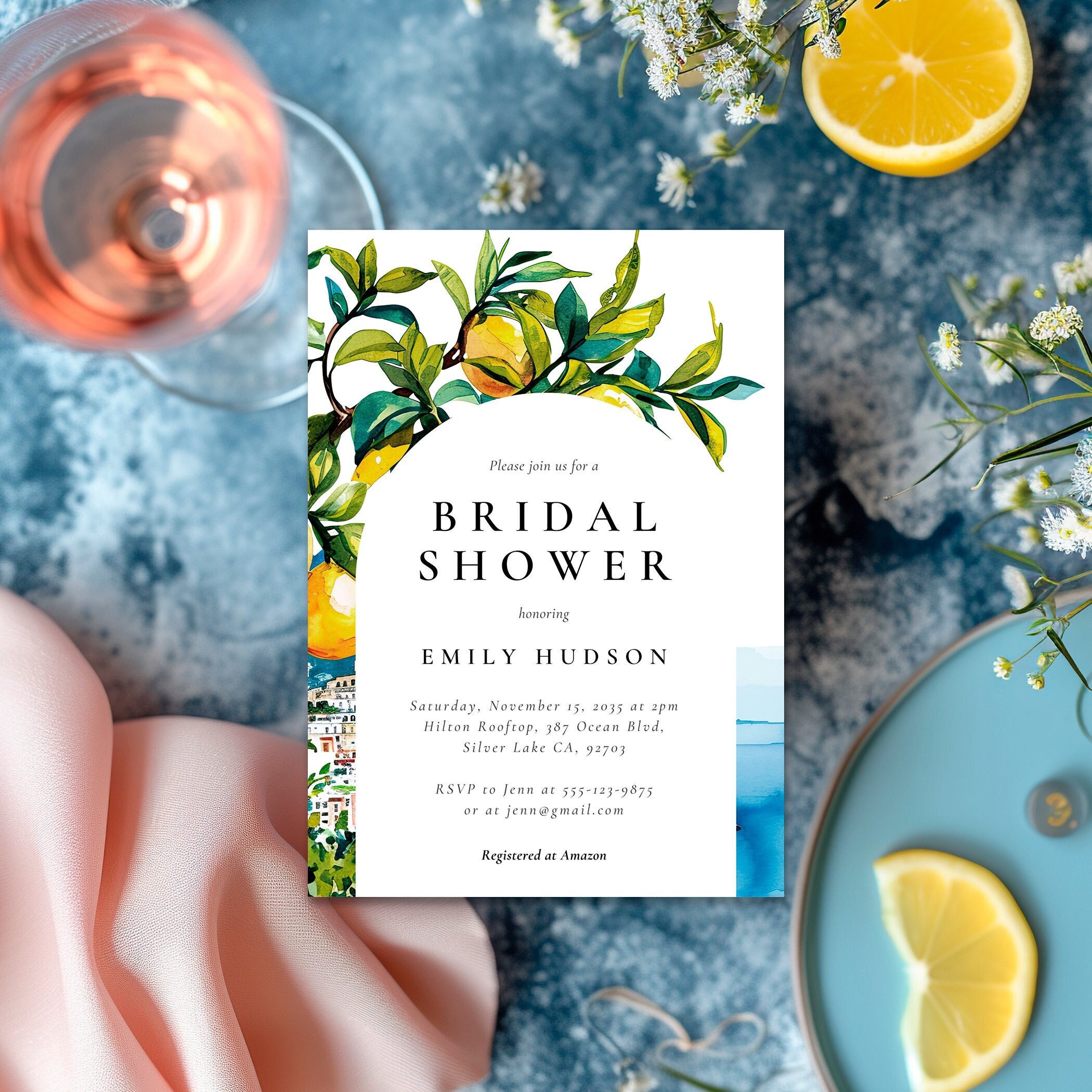 Lemon Citrus Amalfi Coast Bridal Shower Invitation Amalfi Italy Bridal ...