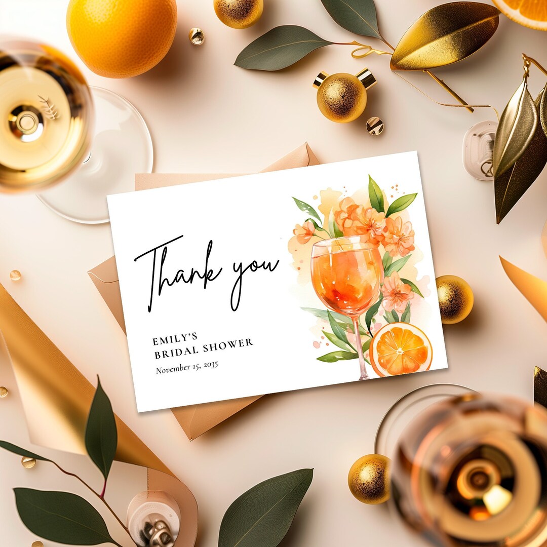 Bridal Shower Aperol Spritz Thank You Card | Aperol Spritz Watercolor ...