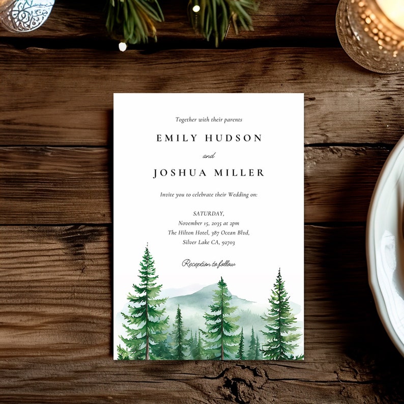 Rustic Pine Tree Forest Wedding Invitation - Etsy