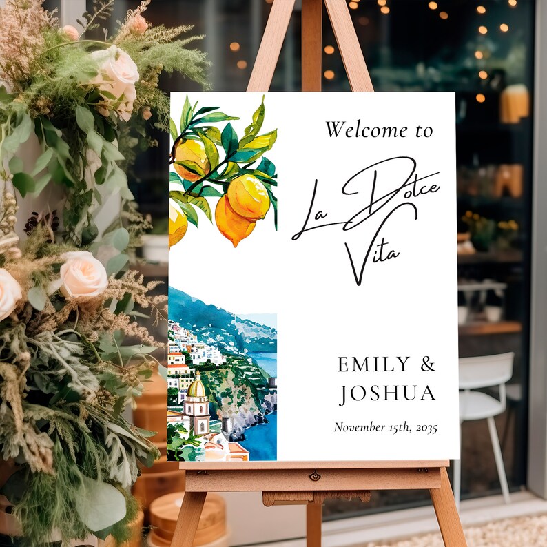 Lemon Citrus Amalfi Coast Wedding Welcome Sign Amalfi Italy Wedding ...