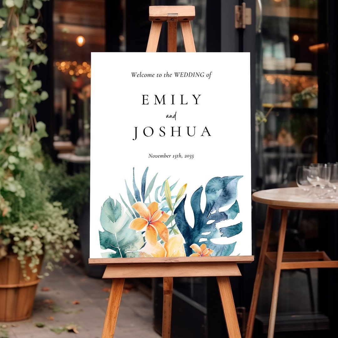 Tropical Summer Wedding Welcome Sign | Floral Beach Wedding Welcome ...