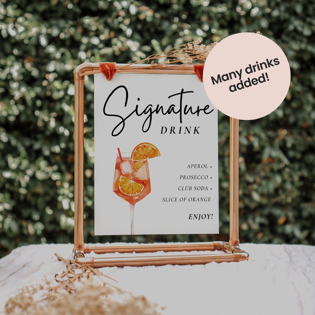 Signature Drink Bridal Shower Table Sign Signature Drink Birthday Party ...