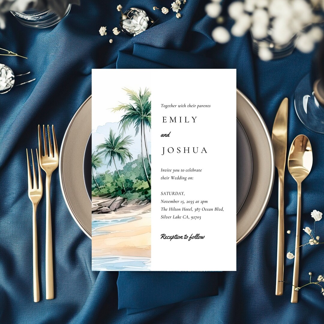 Summer Vibes Beach Wedding Invitation | Tropical Wedding Card ...