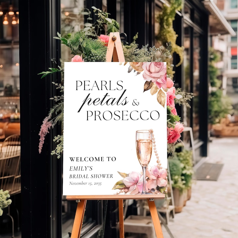 Pearls Petals and Prosecco Bridal Shower Welcome Sign | Pearls and ...