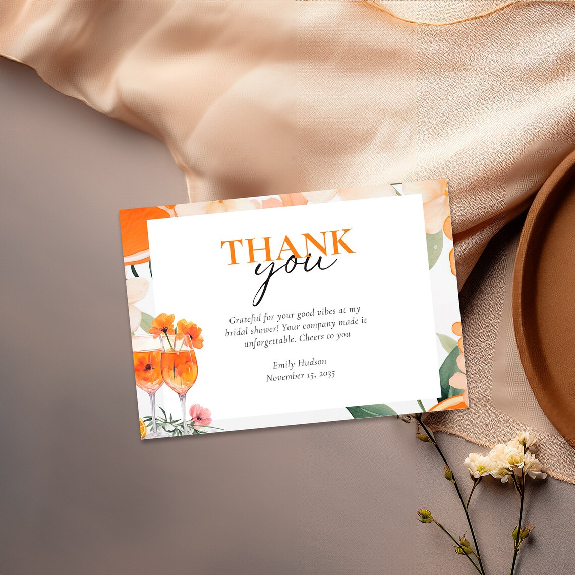 Bridal Shower Aperol Spritz Thank You Card Aperol Spritz Watercolor ...
