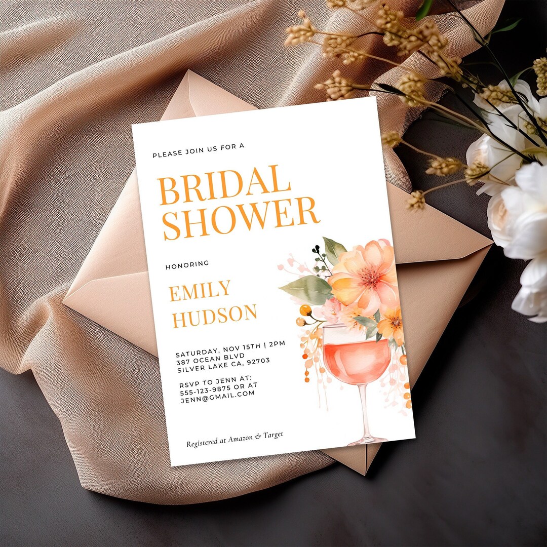 Floral Watercolor Aperol Spritz Bridal Shower Invitation | Cocktail ...