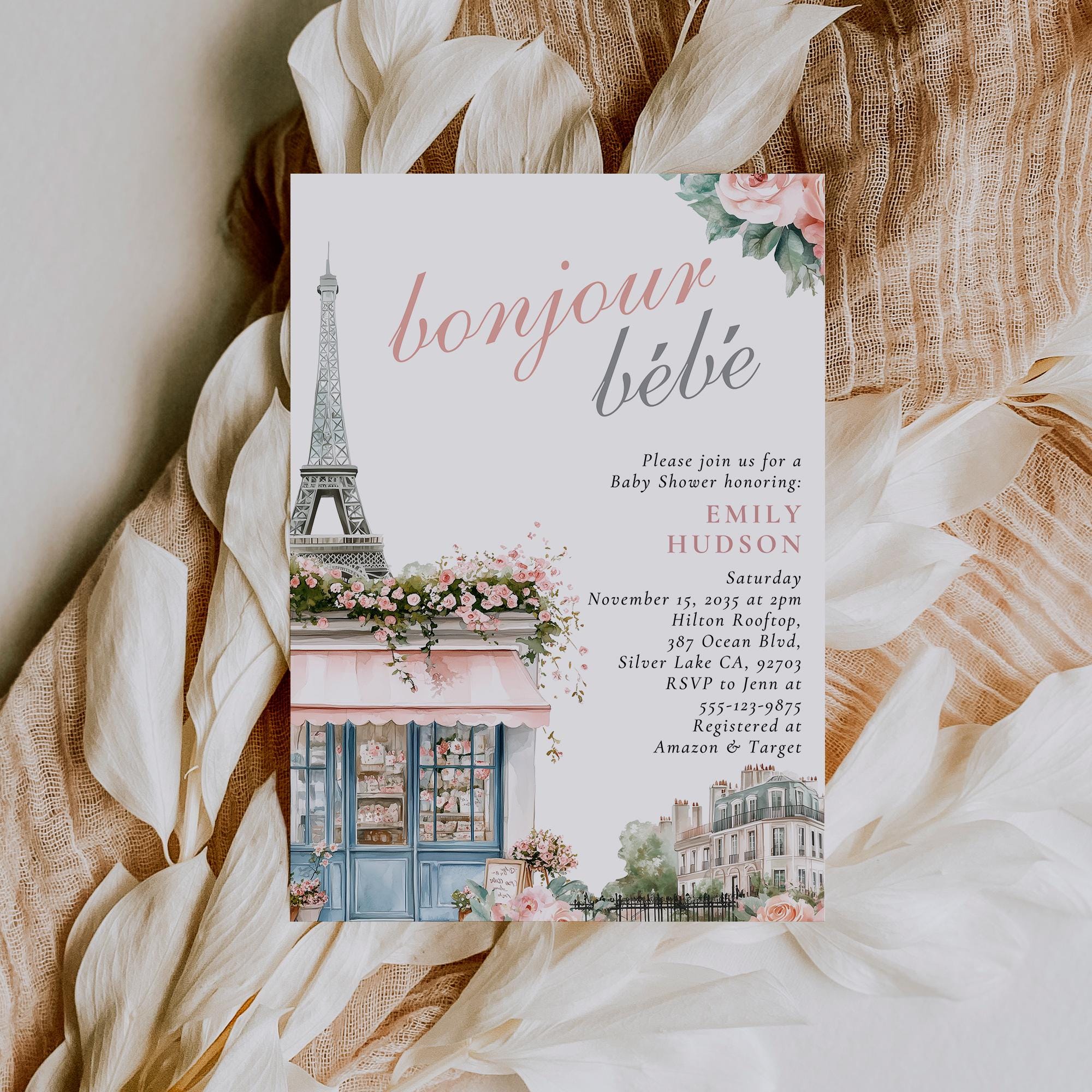 Bonjour Bébé Baby Shower Invitation: Paris Cafe Theme (canva Template ...
