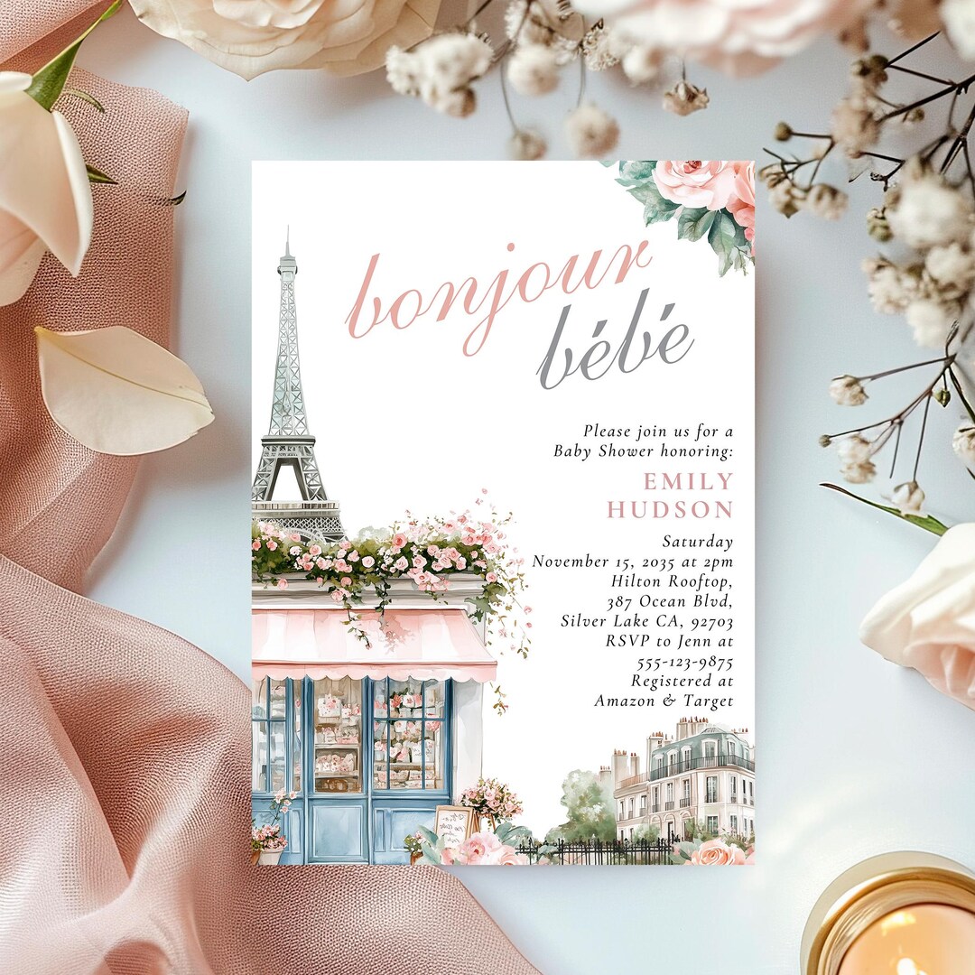 Bonjour Bebe Cafe Store Baby Shower Invitation | Bonjour Bébé Paris ...