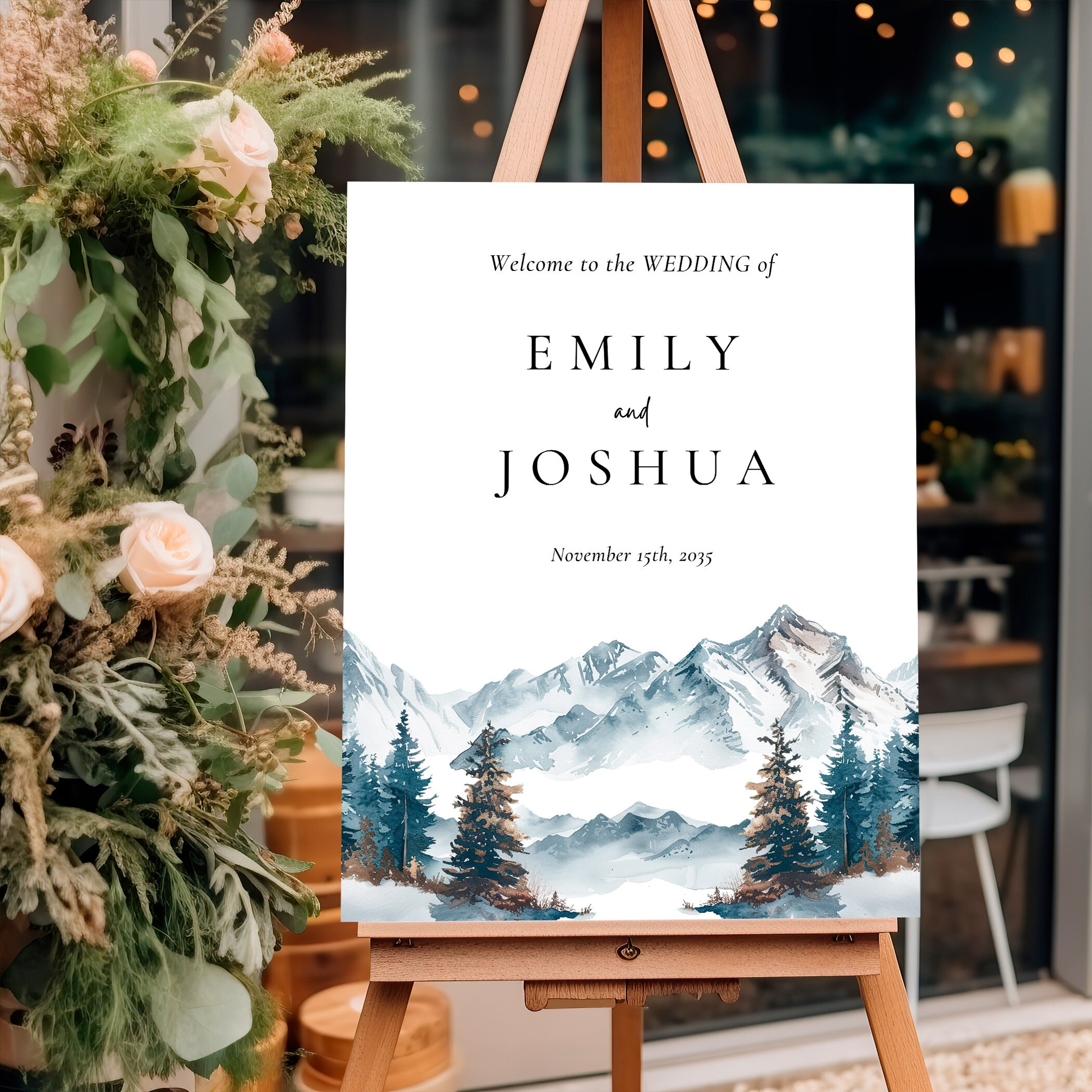 Winter Wedding Welcome Sign | Elegant Wedding Welcome Sign | Mountains ...