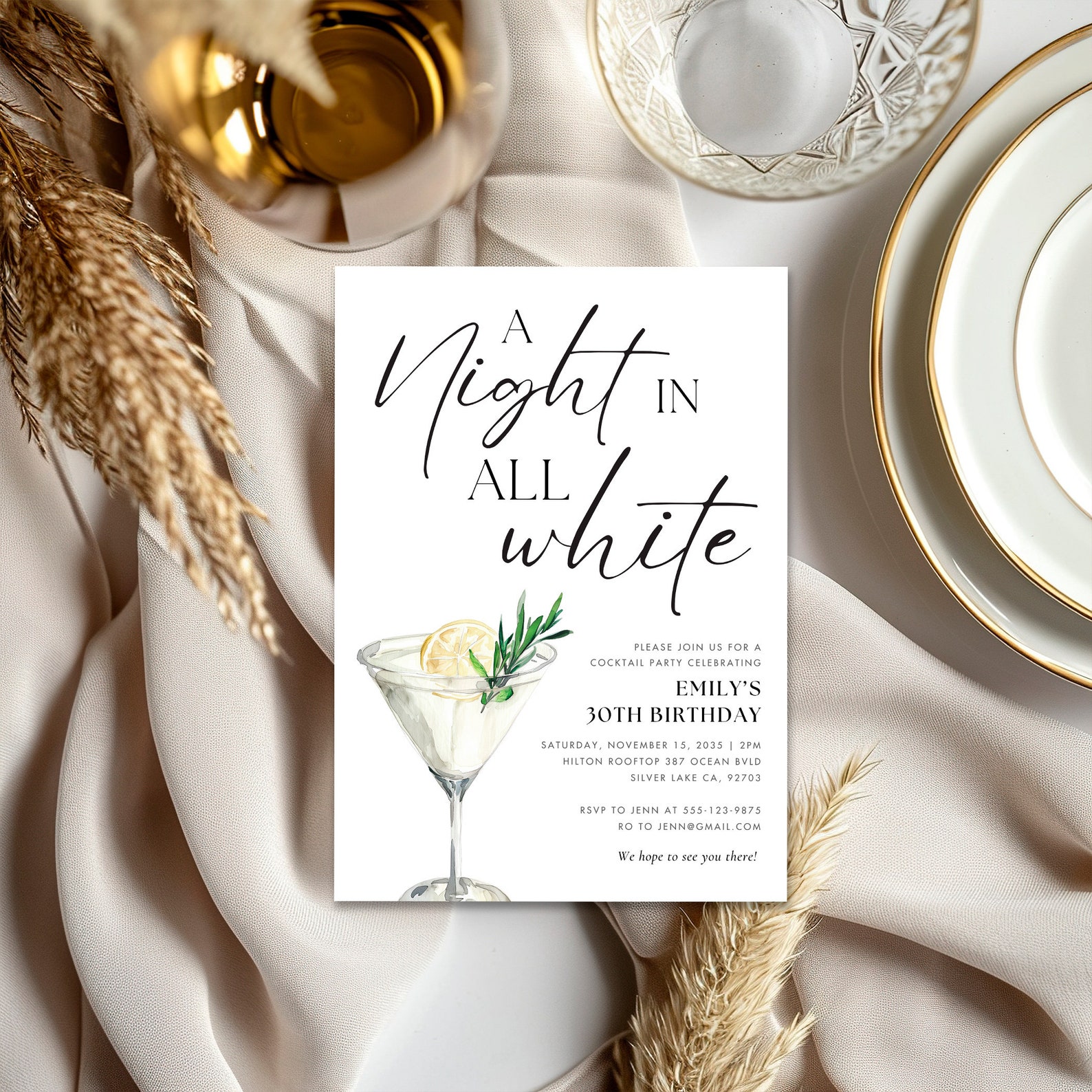 A Night in All White Birthday Party Invitation | All White Celebration ...