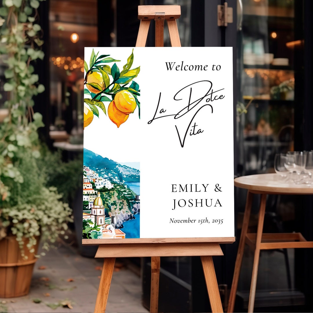 Lemon Citrus Amalfi Coast Wedding Welcome Sign | Amalfi Italy Wedding ...