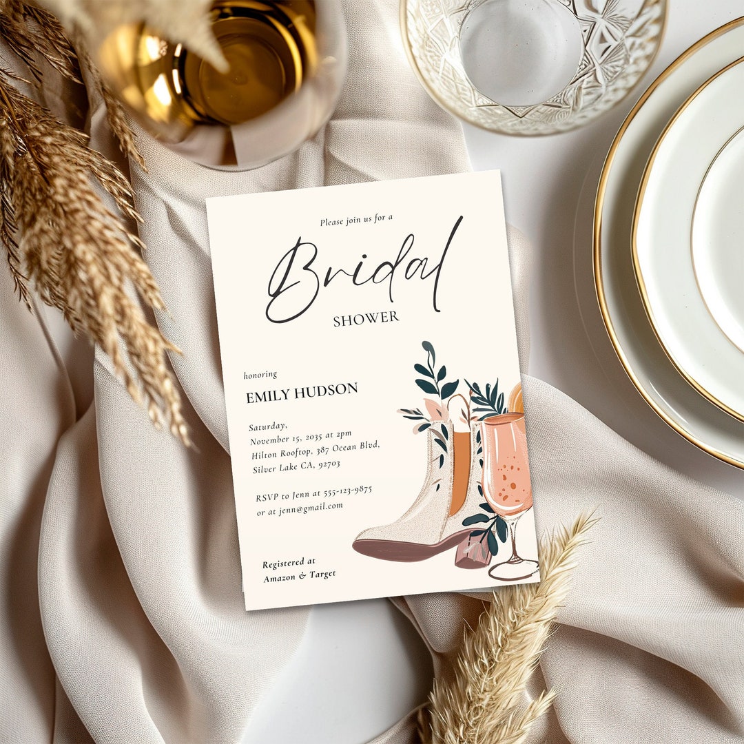 Boots and Bubbly Bridal Shower Invitation: Western Theme (canva ...