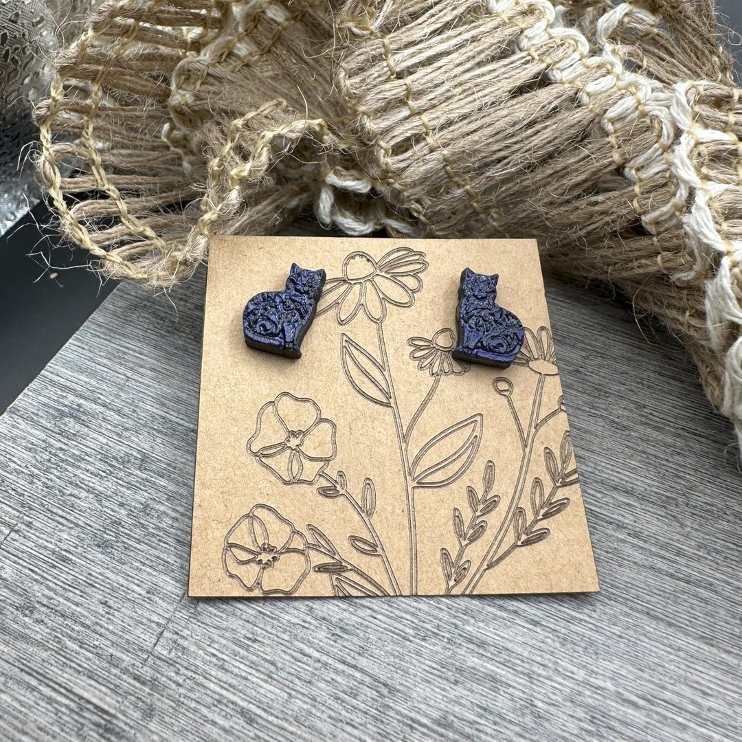 Mini Laser Cut Cat Studs- Blue, Black, or Teal - Etsy