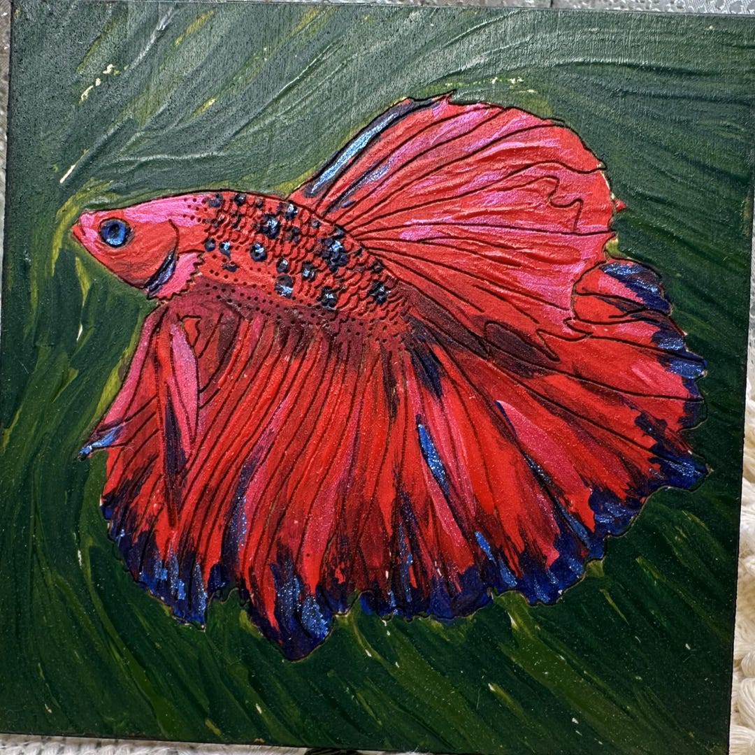 Crimson Drift Original Art Laser Engraving and Acrylic Painting Mixed ...